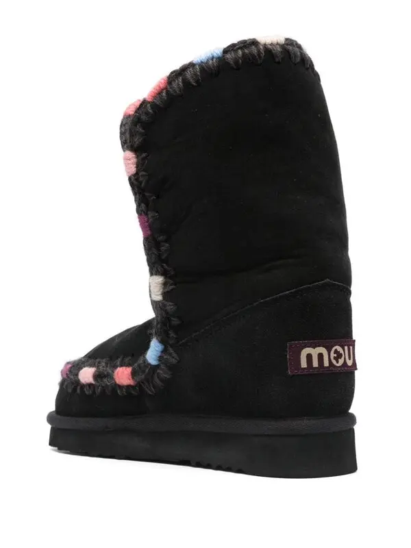 Mou Sheepskin Shearling Logo Patch Boots - Black