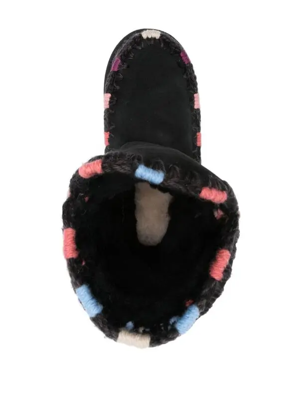 Mou Sheepskin Shearling Logo Patch Boots - Black