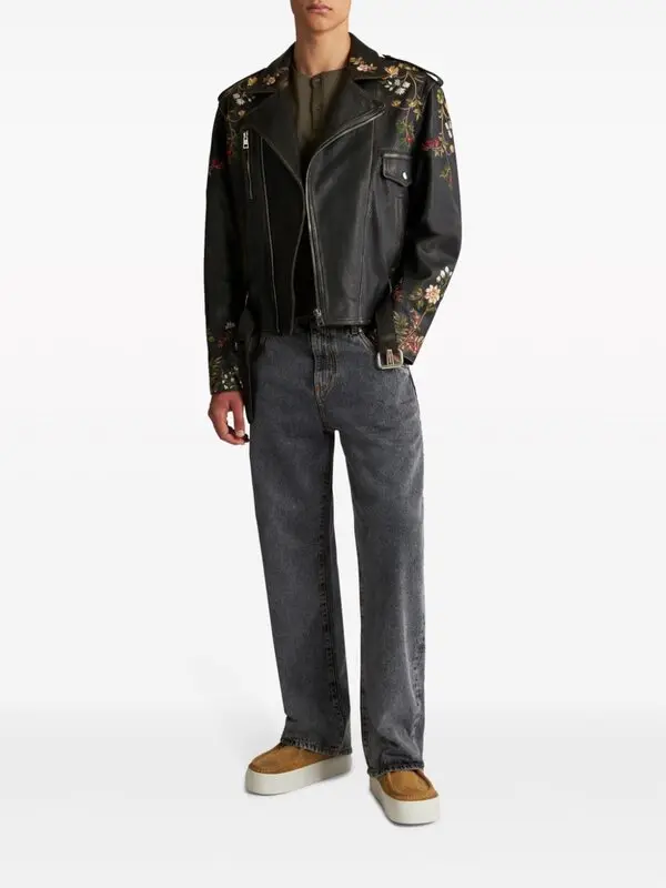 Etro Floral-embroidered Leather Biker Jacket