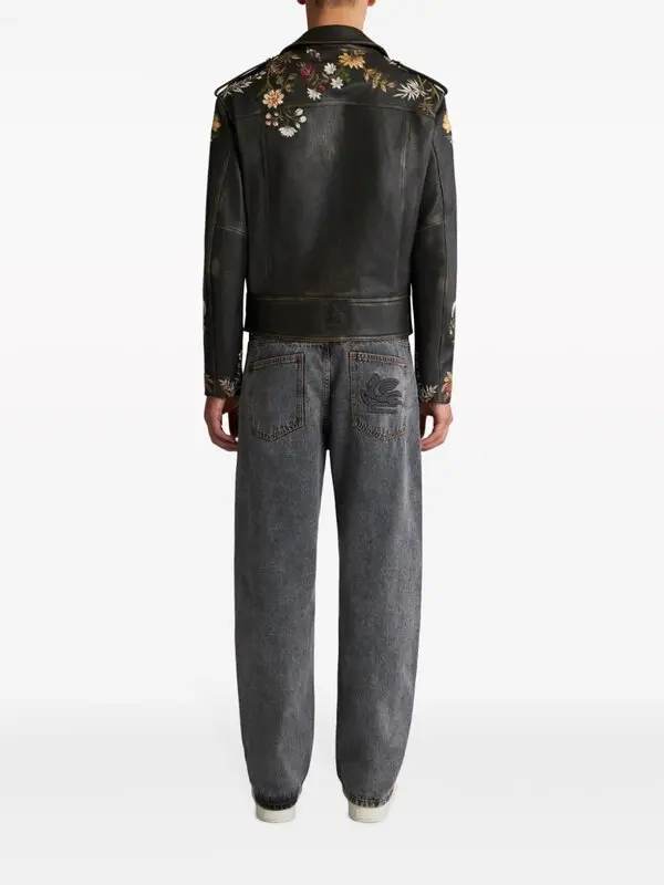 Etro Floral-embroidered Leather Biker Jacket