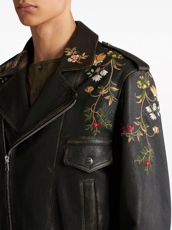Etro Floral-embroidered Leather Biker Jacket