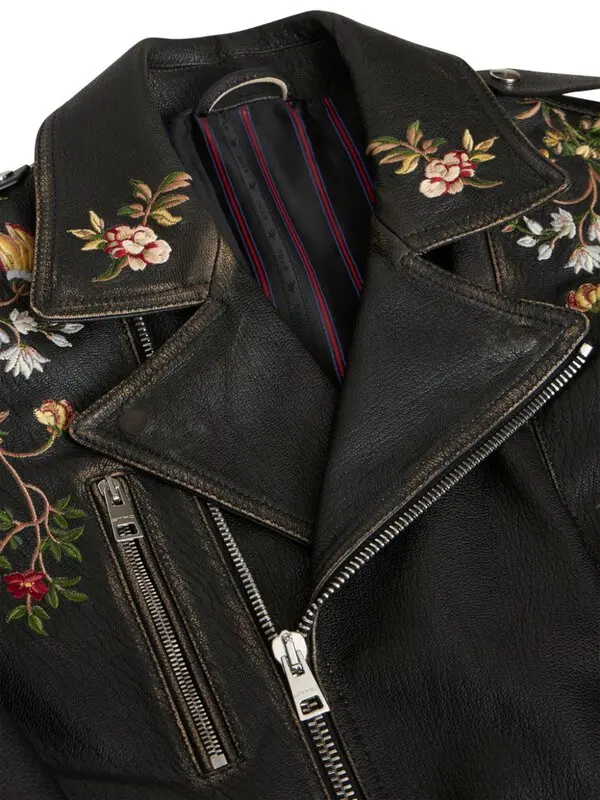 Etro Floral-embroidered Leather Biker Jacket