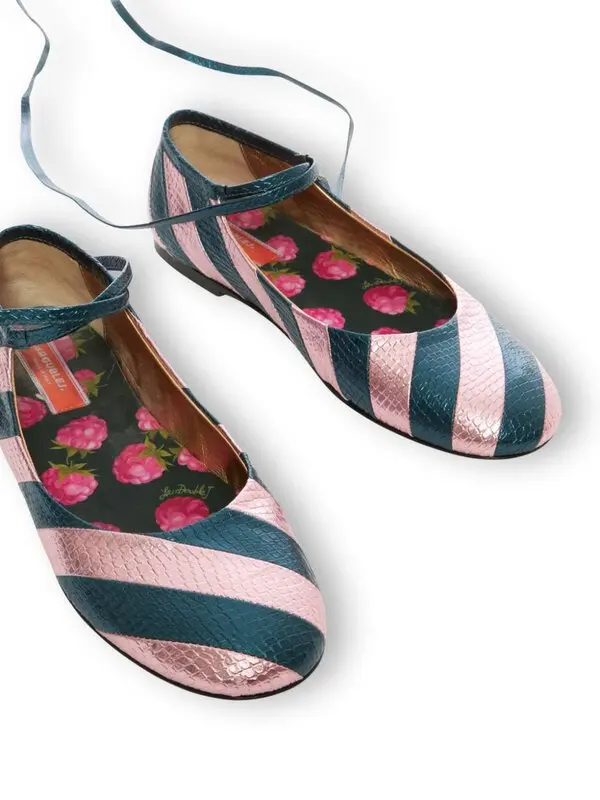 La DoubleJ Striped Snakeskin-effect Ballerina - Blue