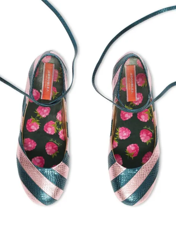 La DoubleJ Striped Snakeskin-effect Ballerina - Blue