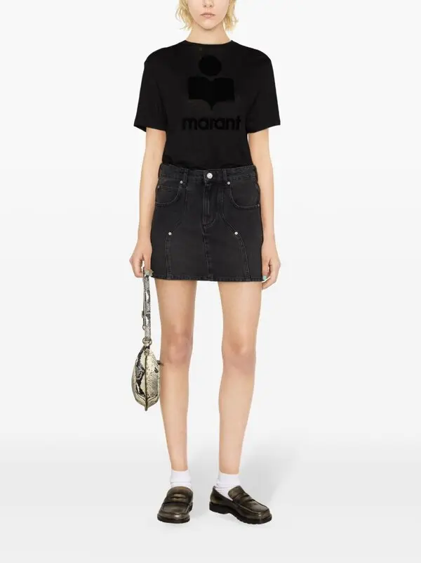 MARANT ETOILE Zewel Flocked Linen T-shirt - Black