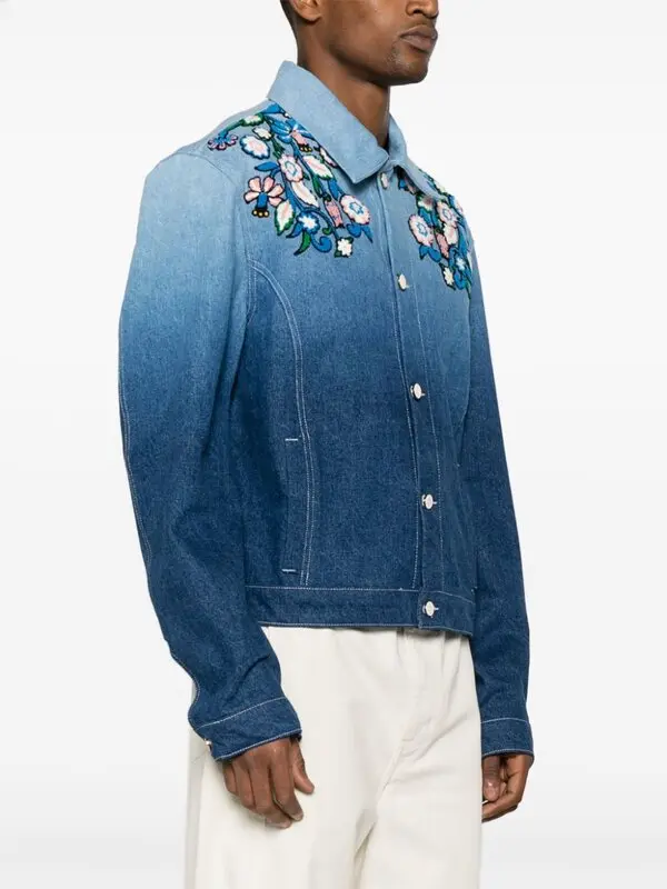 Casablanca Floral-embroidered Ombré Denim Jacket
