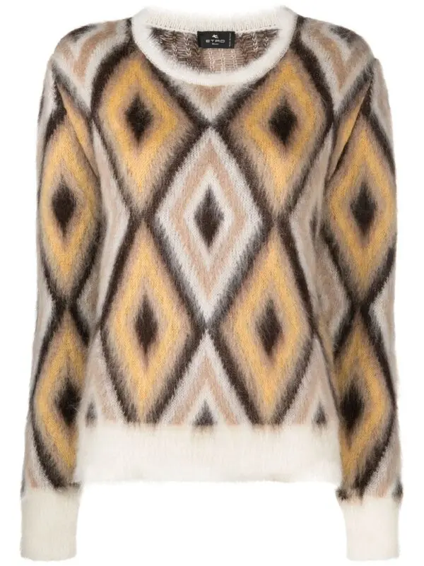 Etro Diamond-jacquard Jumper - Brown