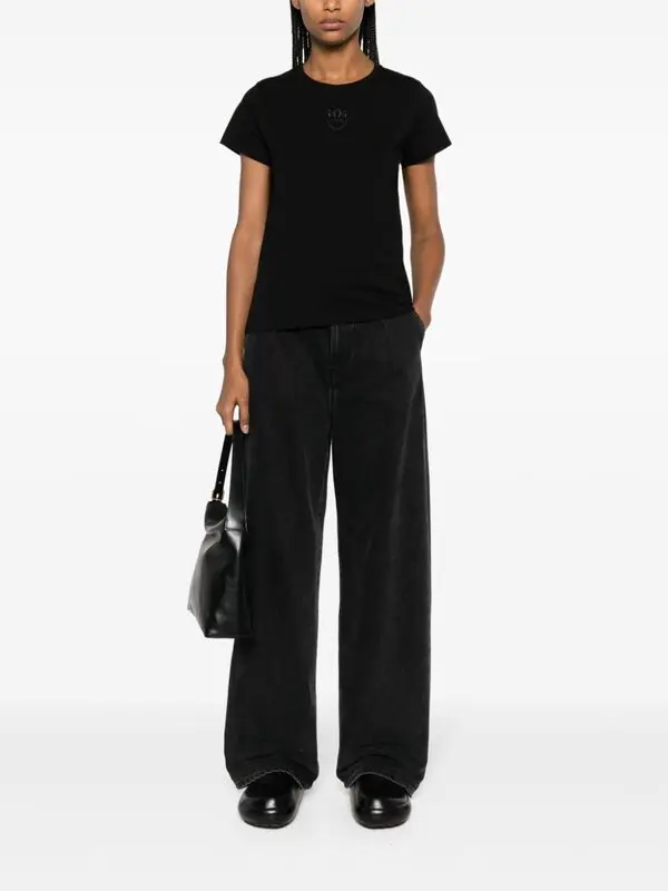 Pinko Logo-embroidered T-shirt - Black