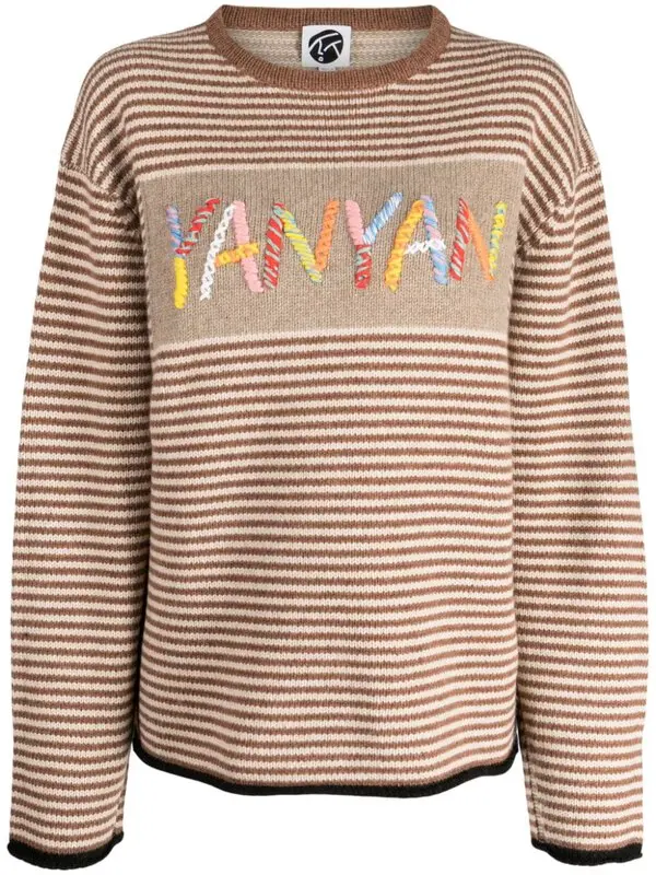 YANYAN Logo-embroidered Stripe-pattern Jumper