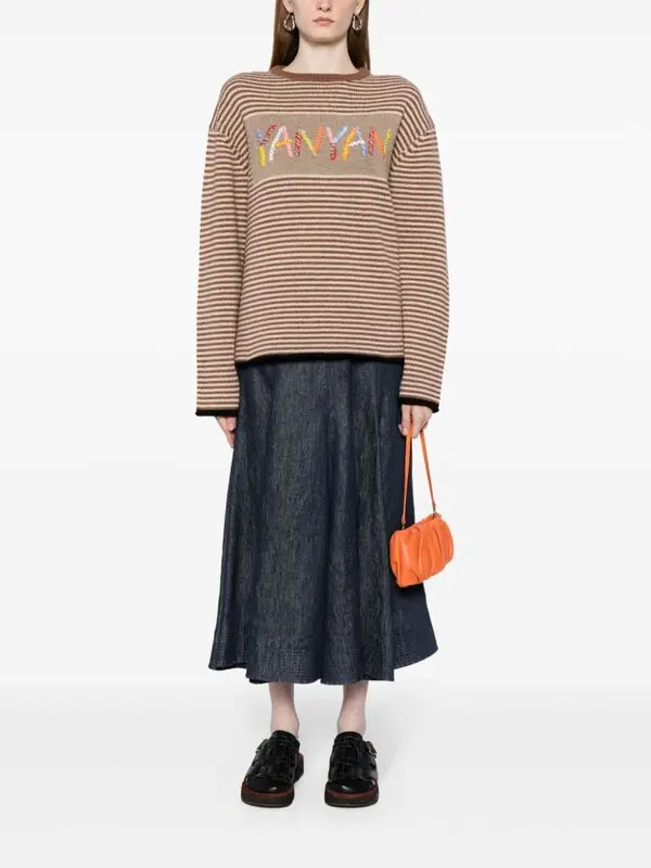 YANYAN Logo-embroidered Stripe-pattern Jumper