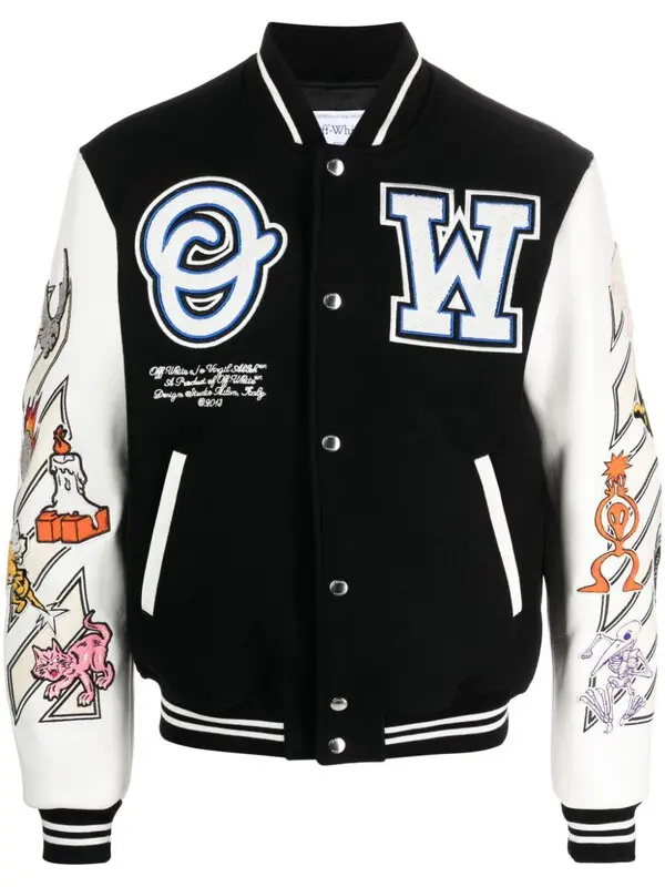 Off-White Logic Patch Varsity Jacket - Black