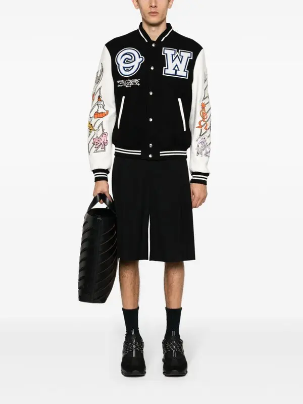 Off-White Logic Patch Varsity Jacket - Black