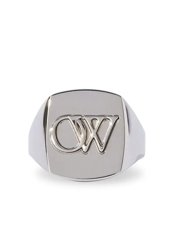 Off-White Embossed Signet Ring - Silver