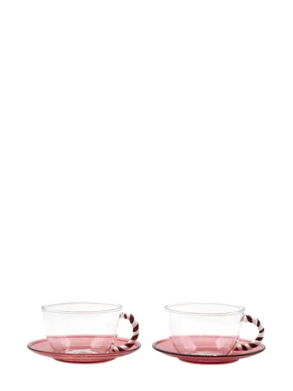 CU I SEEYOU Christmas Striped-handle Glass Teacup - Pink