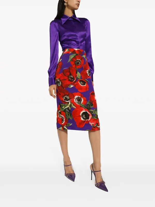 Dolce & Gabbana Floral-print Pencil Skirt - Purple
