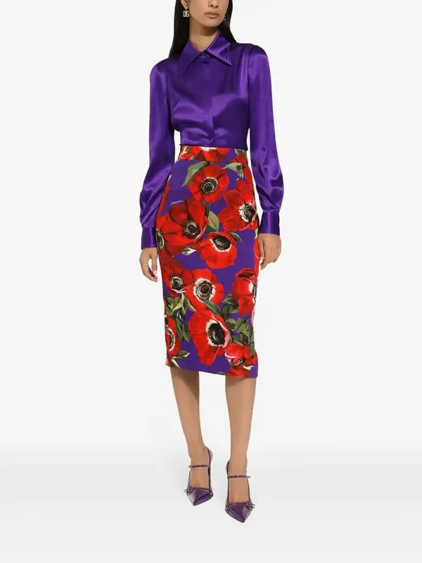 Dolce & Gabbana Floral-print Pencil Skirt - Purple