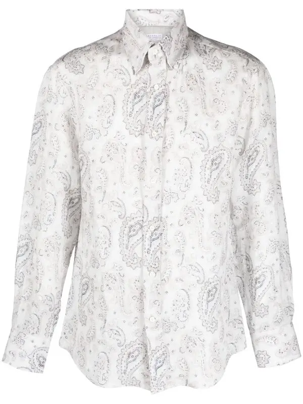 Brunello Cucinelli Paisley-print Linen Shirt - Neutrals