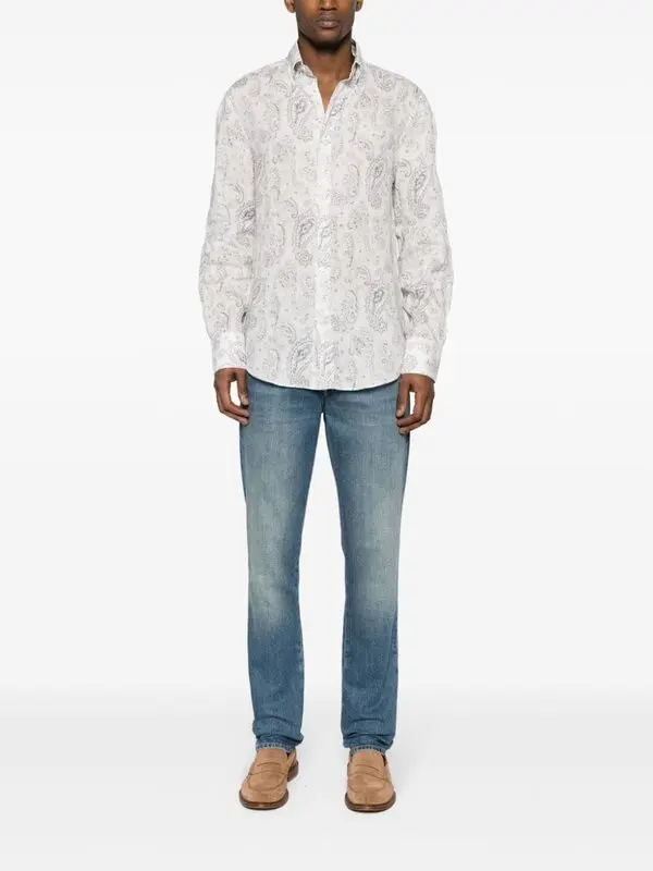 Brunello Cucinelli Paisley-print Linen Shirt - Neutrals