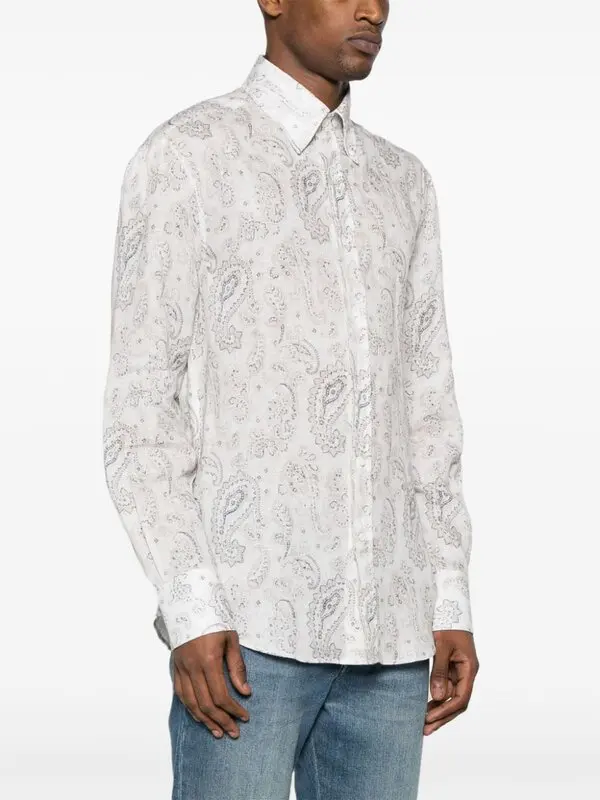 Brunello Cucinelli Paisley-print Linen Shirt - Neutrals