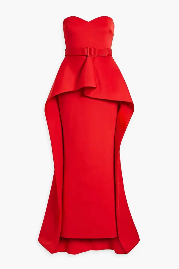 strapless open back dress ZAPAKASA Women Red Sweetheart Mermaid Long Prom Dress with Slit Ruffled  Satin Evening Dress
