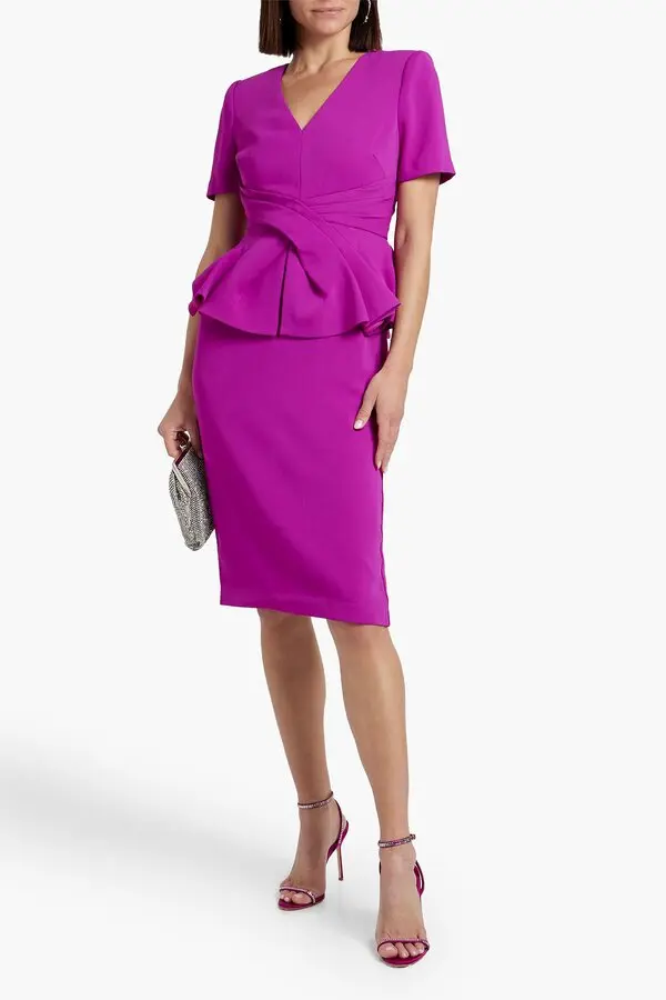 open lace back dress Structured Crepe Dress with Peplum Waist and Floral Embroidery – M.R DESIGN main image 1