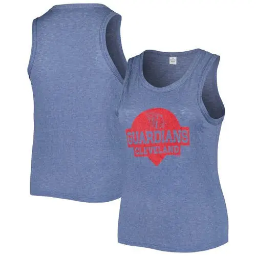 SOFT AS A GRAPE Cleveland Guardians High Neck Tri-blend Tank Top - Navy