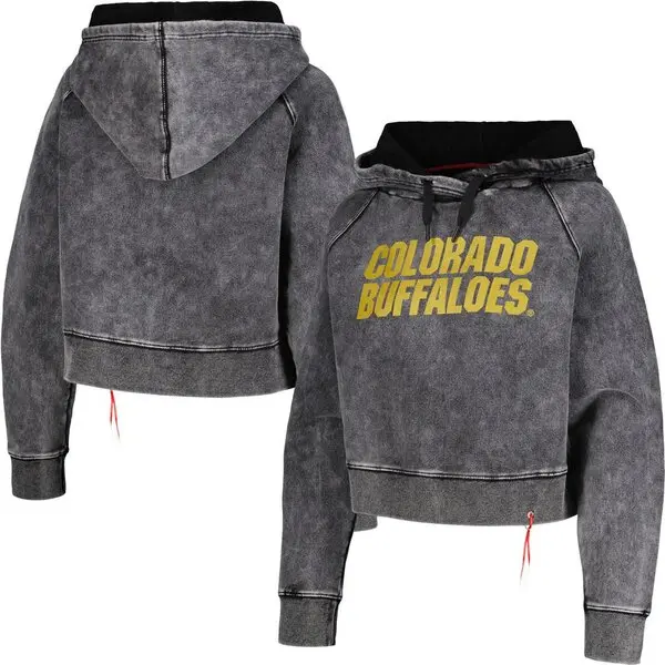 KADYLUXE Colorado Buffaloes Vintage Wash Cropped Pullover Hoodie - Black