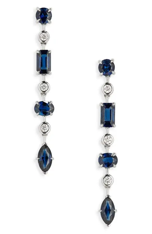 VALANI ATELIER Sapphire & Diamond Linear Drop Earrings - White Gold