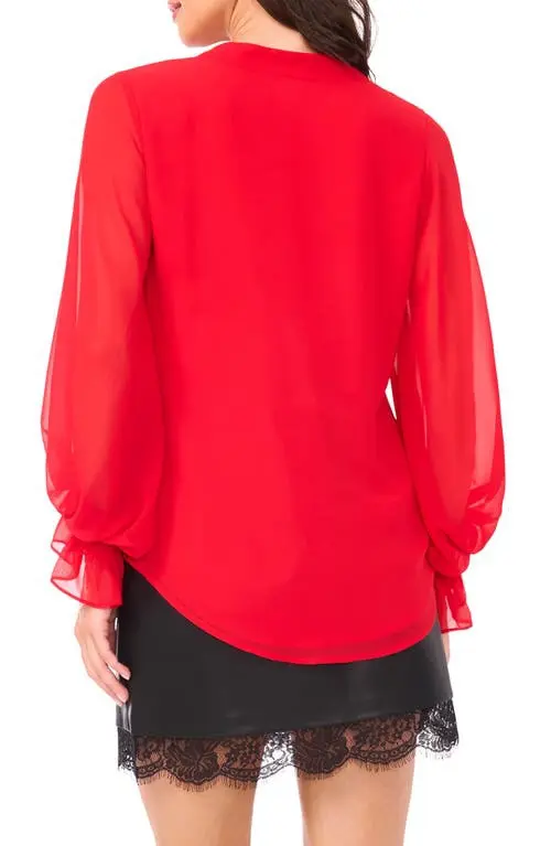 Vince Camuto Ruffle Cuff Split Neck Blouse - Bright Red