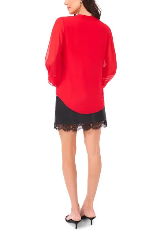 Vince Camuto Ruffle Cuff Split Neck Blouse - Bright Red