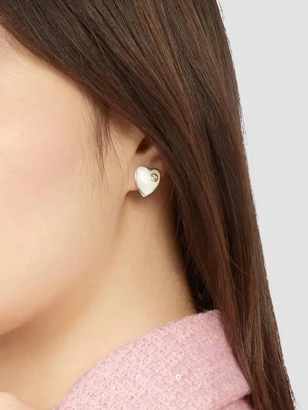 Gucci Sterling Heart Gg Stud Earrings