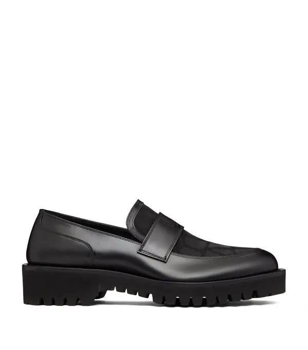 Valentino Garavani Leather Toile Iconographe Loafers