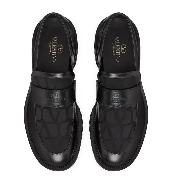 Valentino Garavani Leather Toile Iconographe Loafers