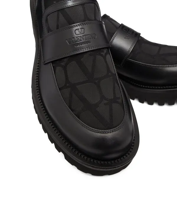 Valentino Garavani Leather Toile Iconographe Loafers
