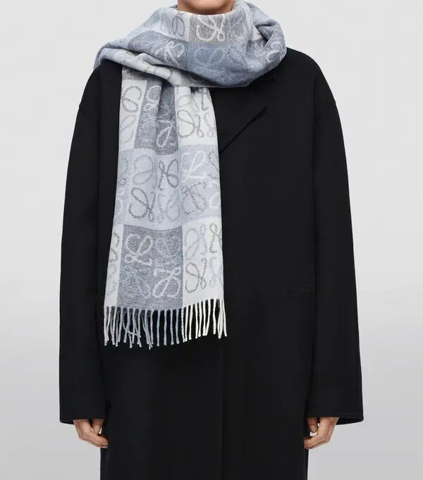 Loewe Wool-cashmere Anagram Scarf - Blue