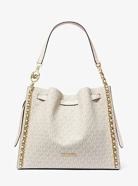 Michael Kors Mina Large Signature Logo Chain Shoulder Bag - Natural