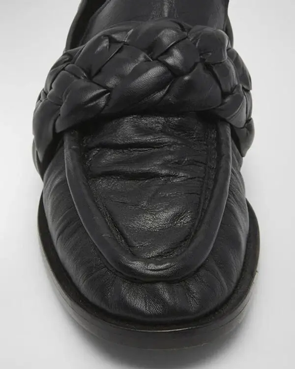 Bottega Veneta Astair Leather Braid Loafers - Black