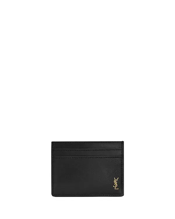 Saint Laurent Tiny Cassandre Credit Card Case - Black Leather/gold