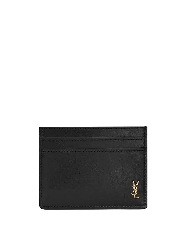 Saint Laurent Tiny Cassandre Credit Card Case - Black Leather/gold