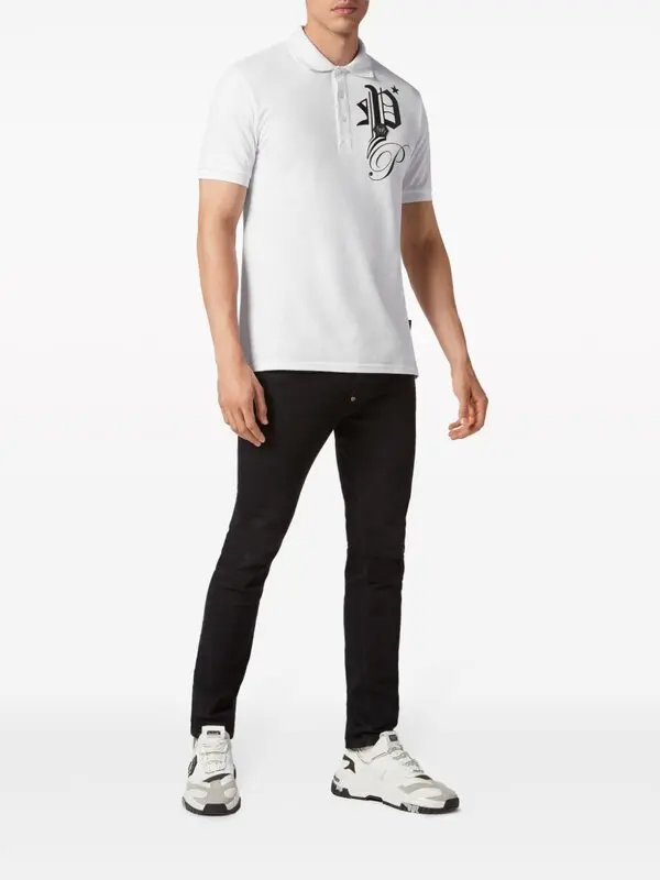 Philipp Plein Gothic Plein Cotton Polo Shirt - White