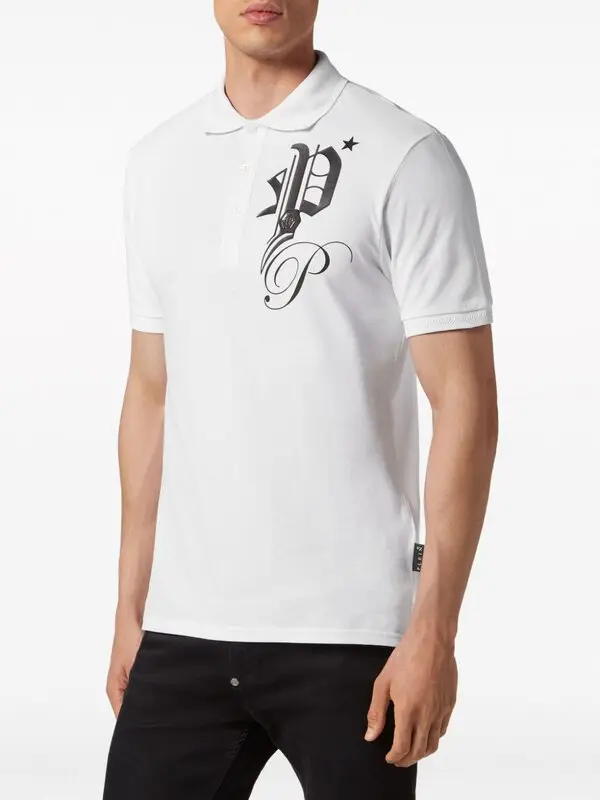 Philipp Plein Gothic Plein Cotton Polo Shirt - White