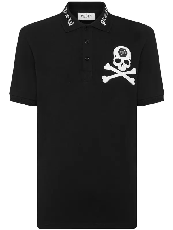 Philipp Plein Skull-print Cotton Polo Shirt - Black