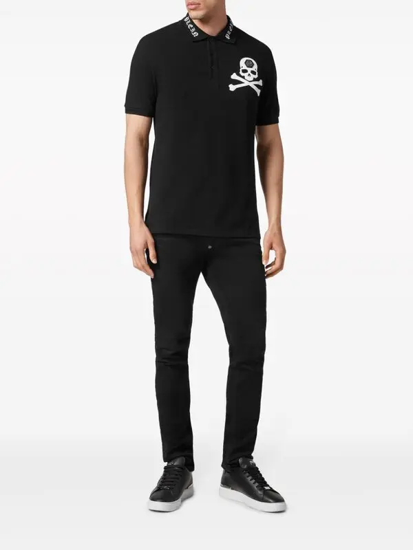 Philipp Plein Skull-print Cotton Polo Shirt - Black