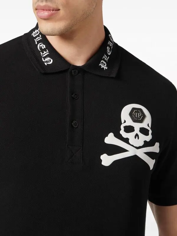 Philipp Plein Skull-print Cotton Polo Shirt - Black