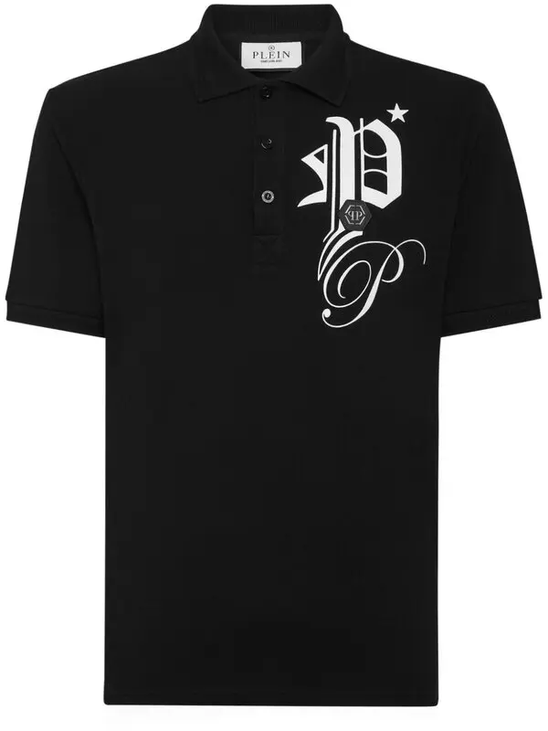 Philipp Plein Gothic Plein Cotton Polo Shirt - Black