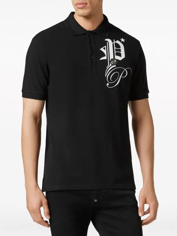 Philipp Plein Gothic Plein Cotton Polo Shirt - Black