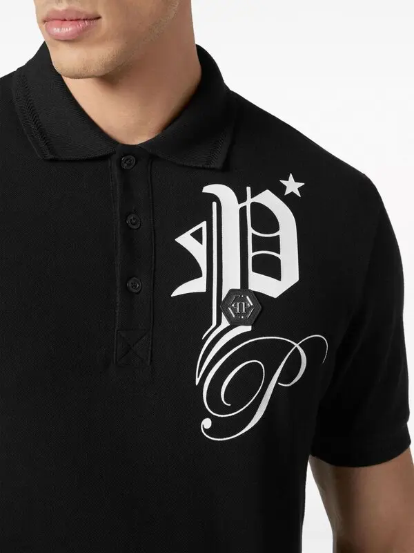 Philipp Plein Gothic Plein Cotton Polo Shirt - Black