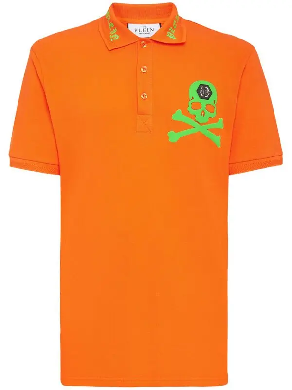 Philipp Plein Skull-print Cotton Polo Shirt - Orange