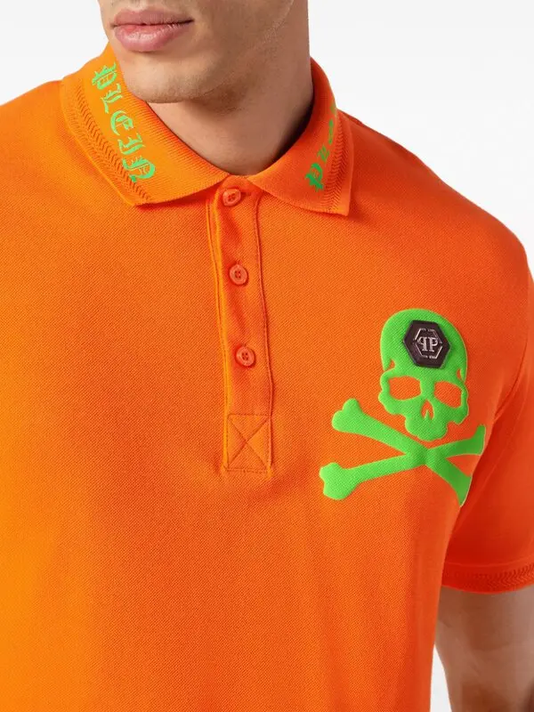 Philipp Plein Skull-print Cotton Polo Shirt - Orange
