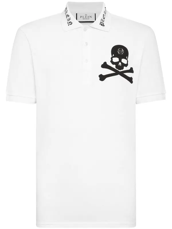Philipp Plein Skull-print Cotton Polo Shirt - White